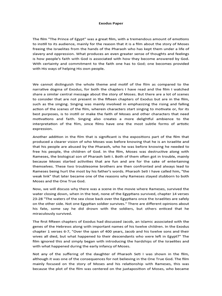 Exodus Paper | PDF | Moses | Book Of Exodus