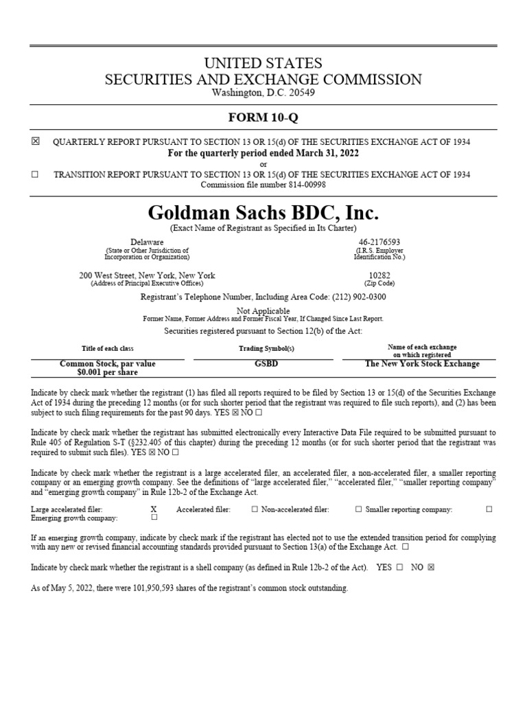 Goldman Sachs BDC Q1 2022 Report | PDF | Business