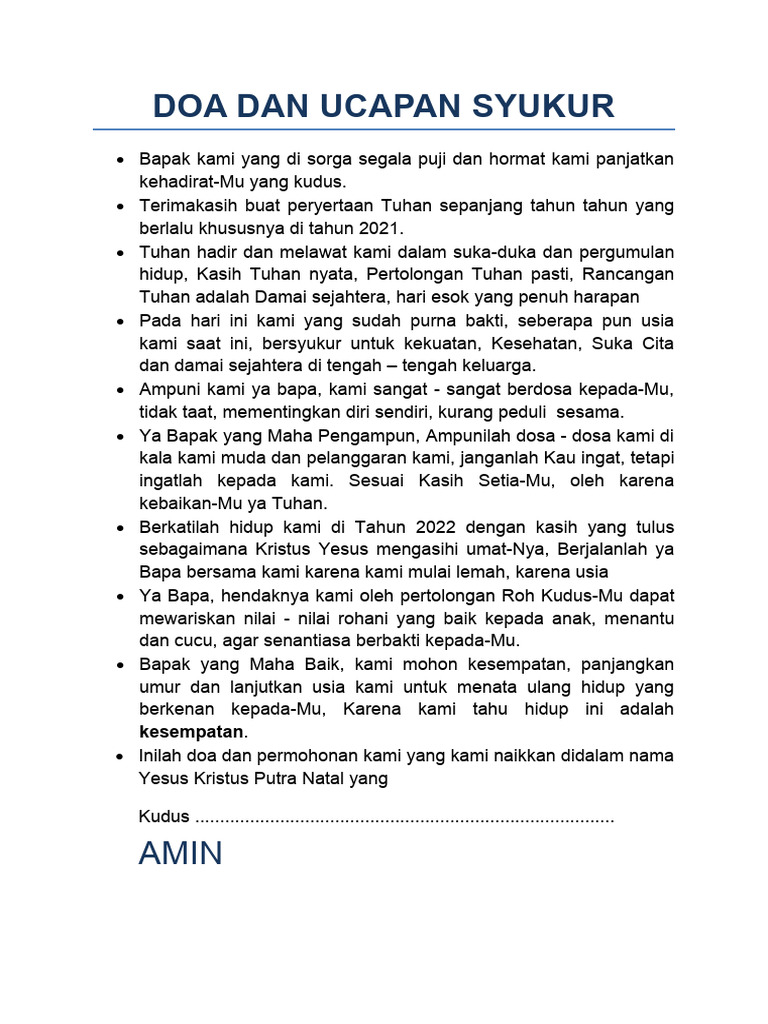 Doa Dan Ucapan Syukur | PDF