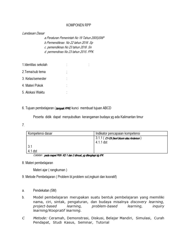 Komponen RPP | PDF