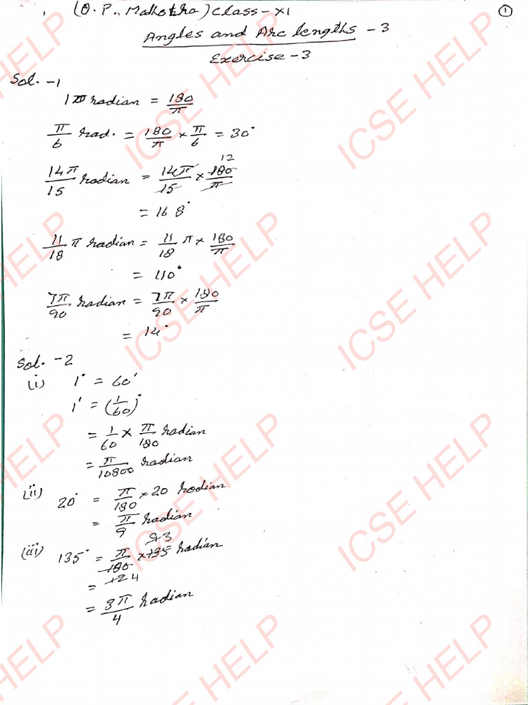 Op Malhotra Class 11 CH 3 Angles and Arc Length | PDF