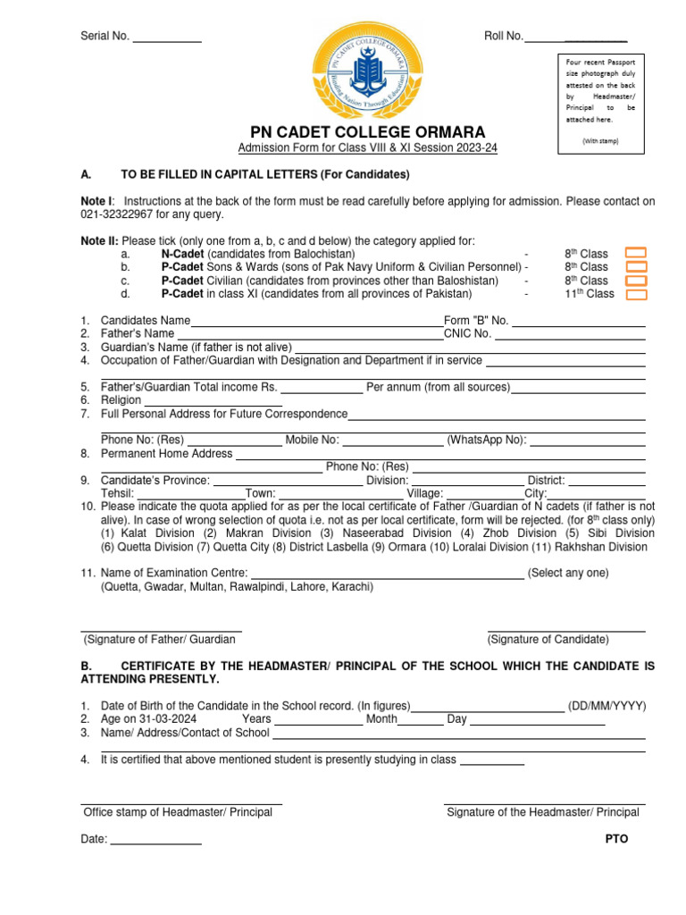 PN Cadet College Ormara Admission Form 2023-24 | PDF | Justice | Crime ...