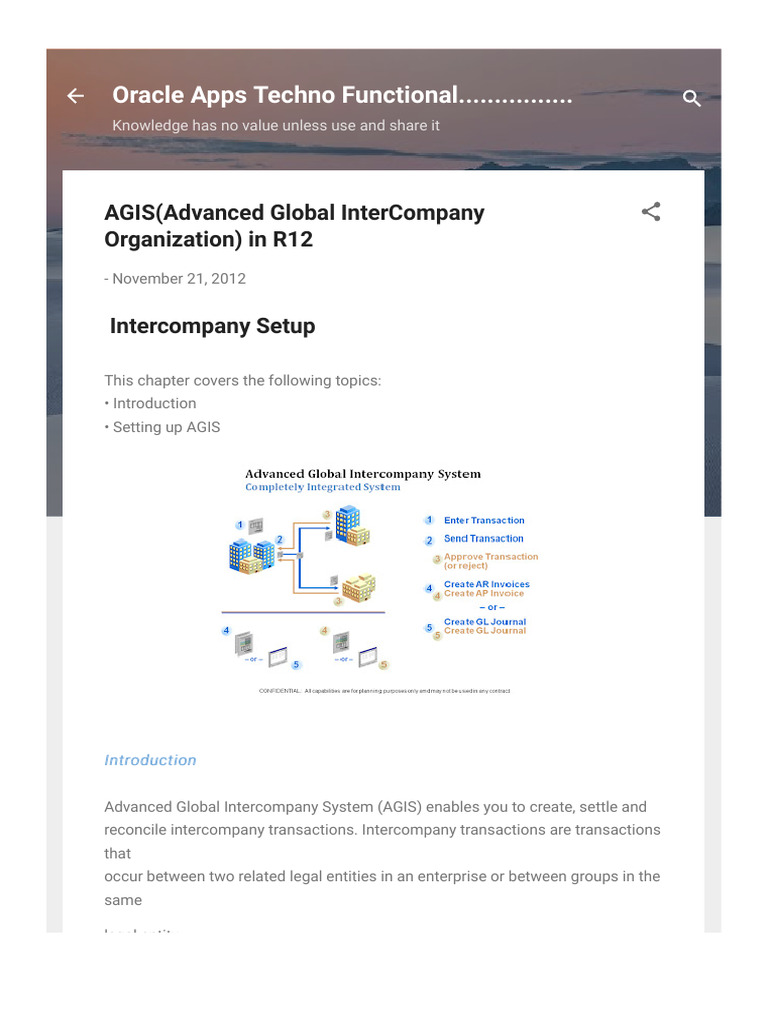 AGIS (Advanced Global InterCompany Organization) in R12 | PDF