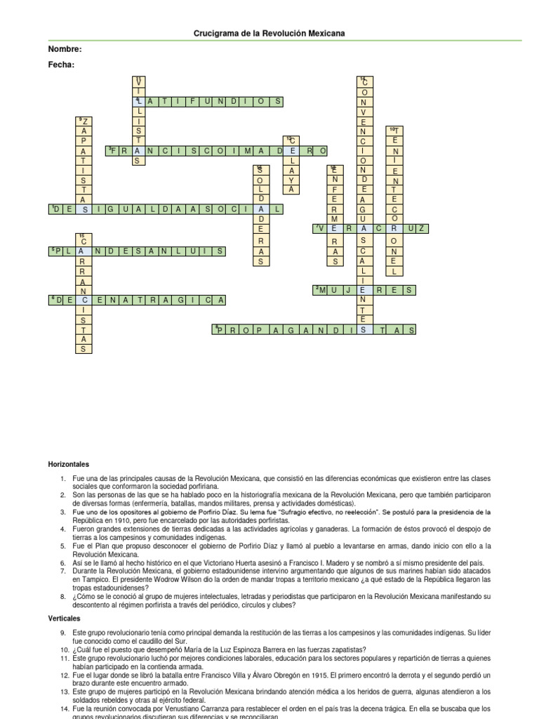 Crucigrama de la Revolución Mexicana | PDF | revolución mejicana | Gobierno