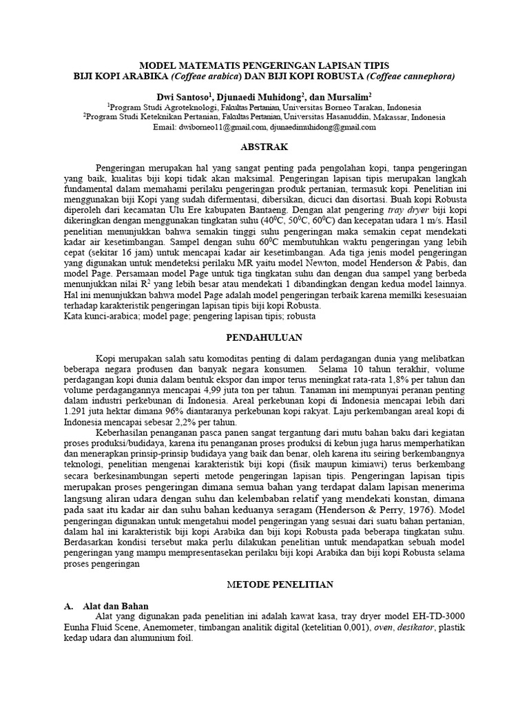 Pengurangan Kadar Air Kopi Robusta Dan Arabika | PDF