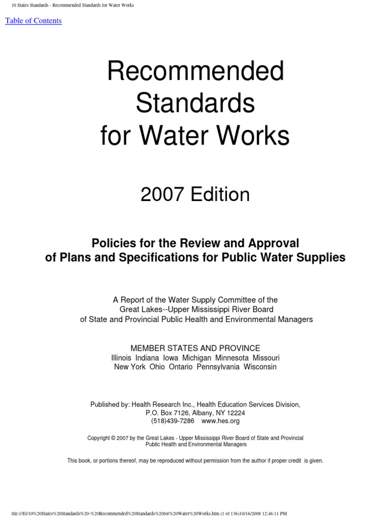 Recommended Standards For Water Works | PDF | Water Purification ...