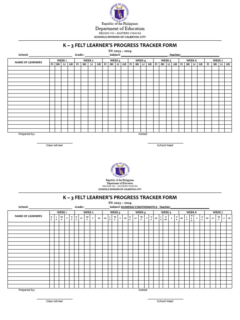 K 3 Felt Learners Progress Tracker 1 | PDF