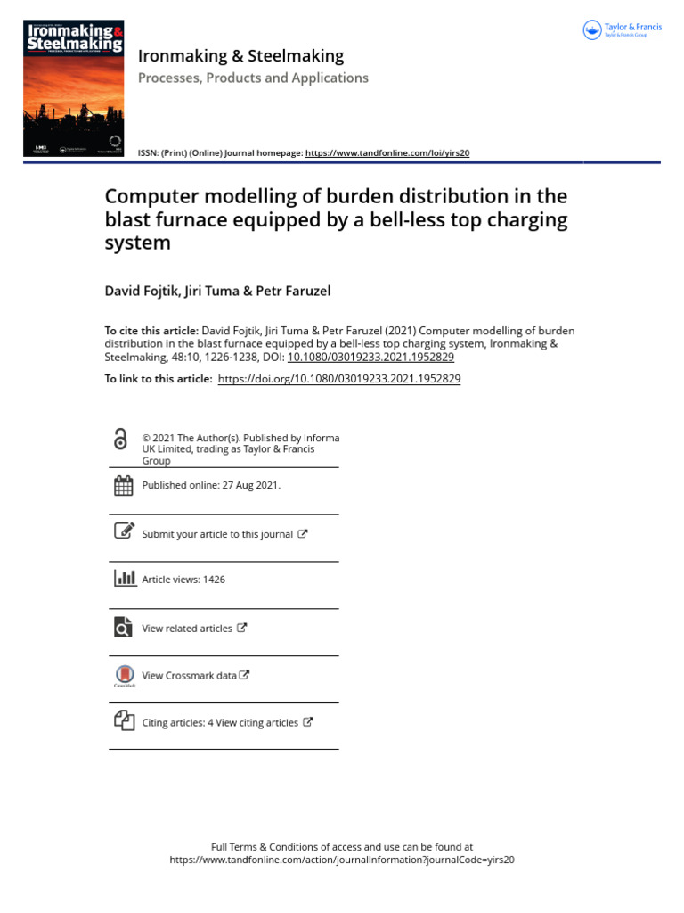 Computer Modelling of Burden Distribution in The Blast Furnace Equipped by A Bell-Less Top ...