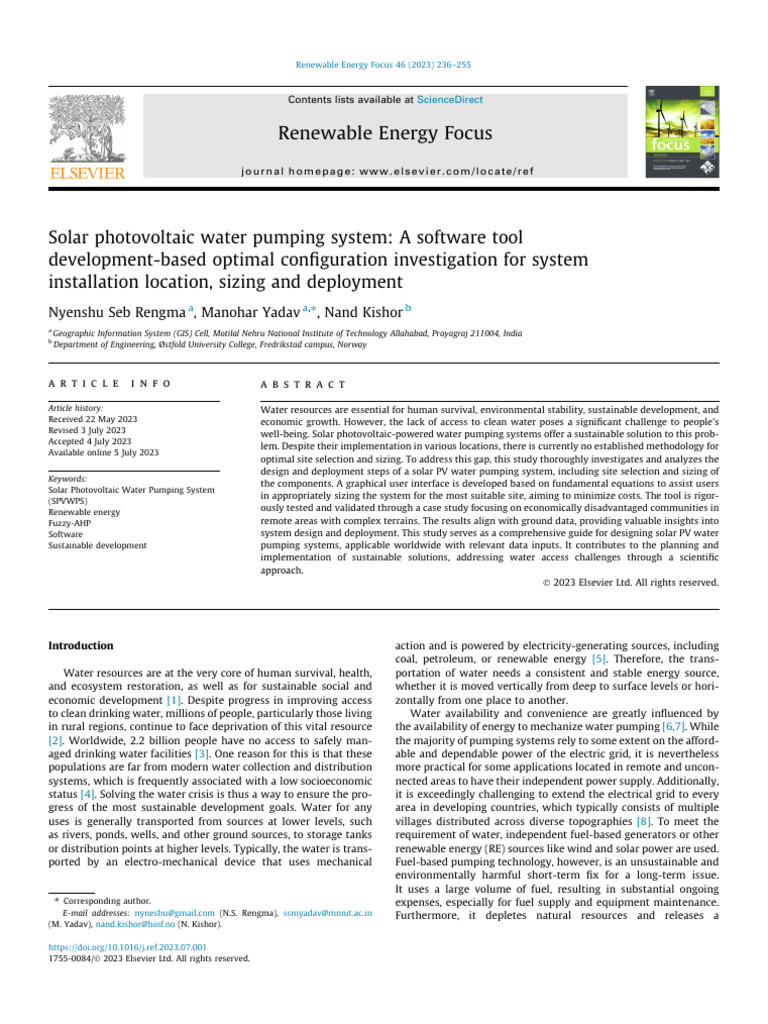 Solar Photovoltaic Water Pumping System | PDF