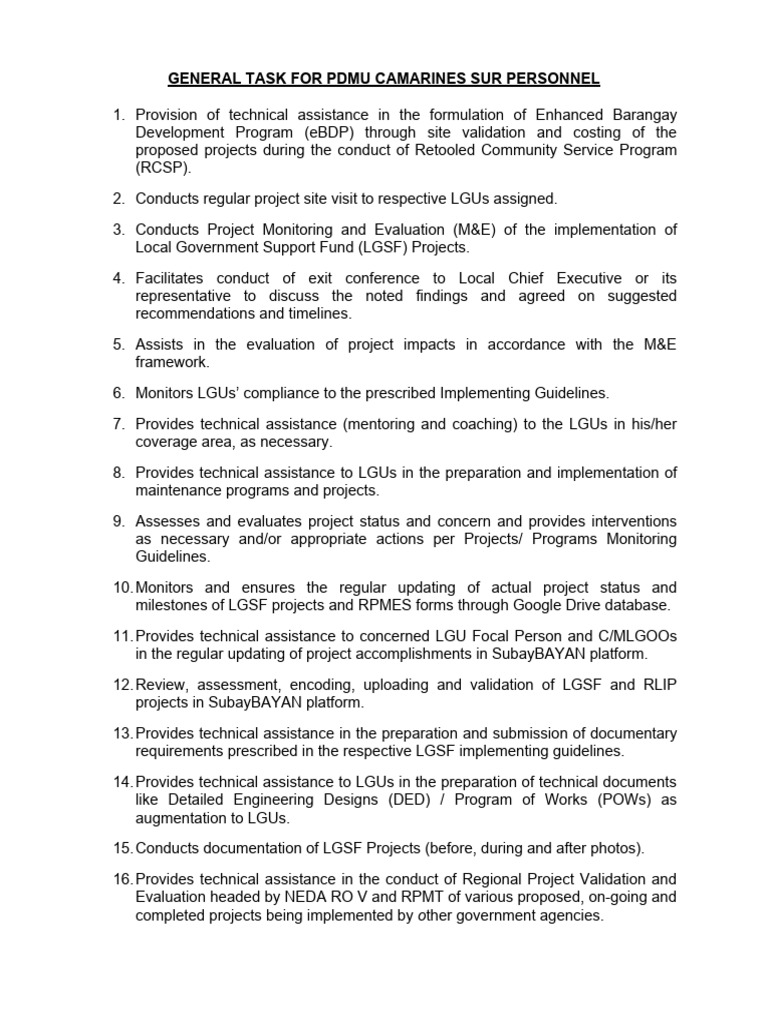 PDMU Camarines Sur Duties Functions Final | PDF | Monitoring And ...