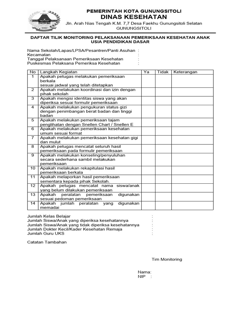 Daftar Tilik Monev Penjaringan | PDF