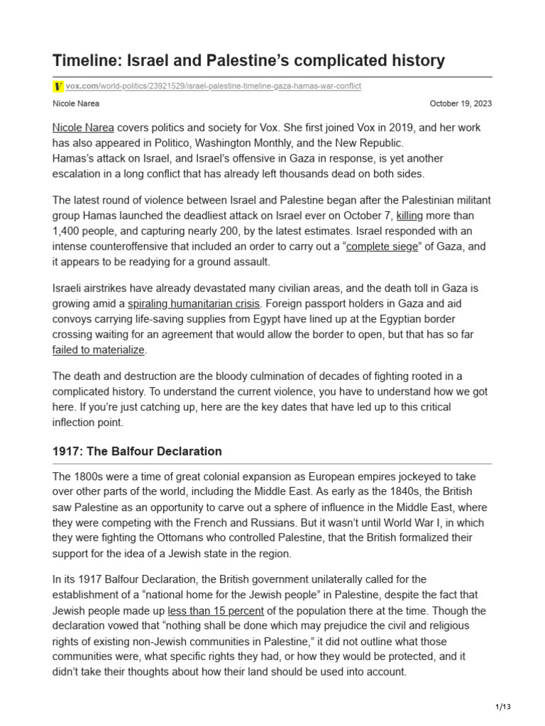 Israel-Palestine Conflict Timeline | PDF | Israel | World Politics
