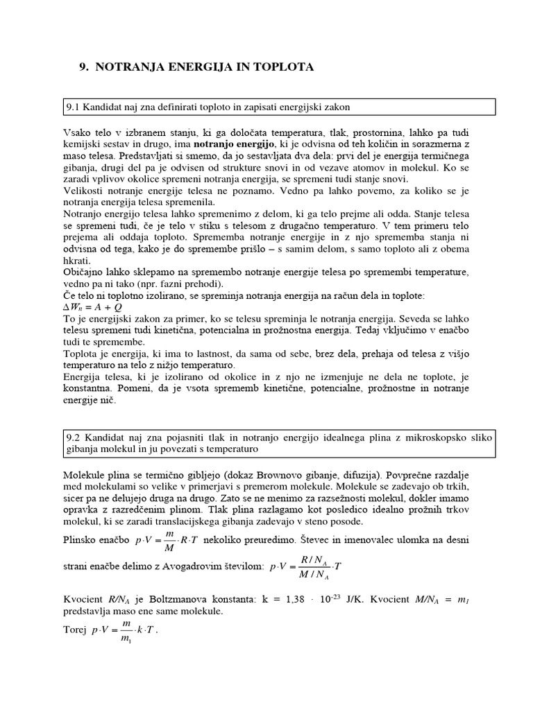9 Notranja Energija in Toplota - Teorija | PDF