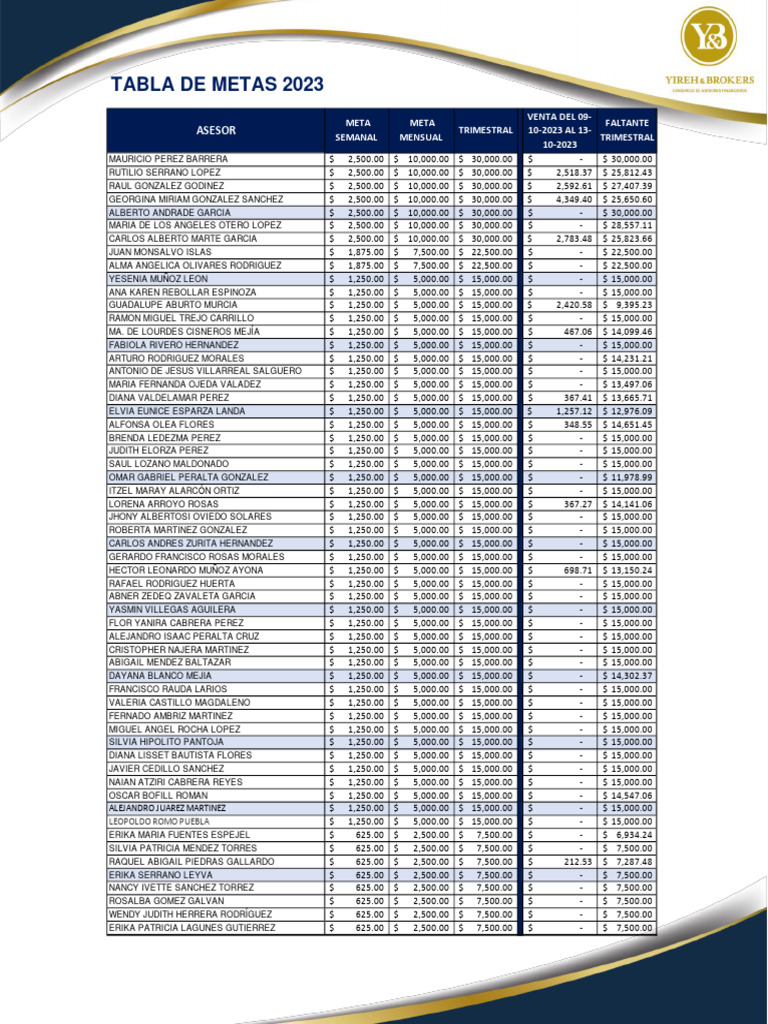 TABLA DE METAS-23oct23 | PDF