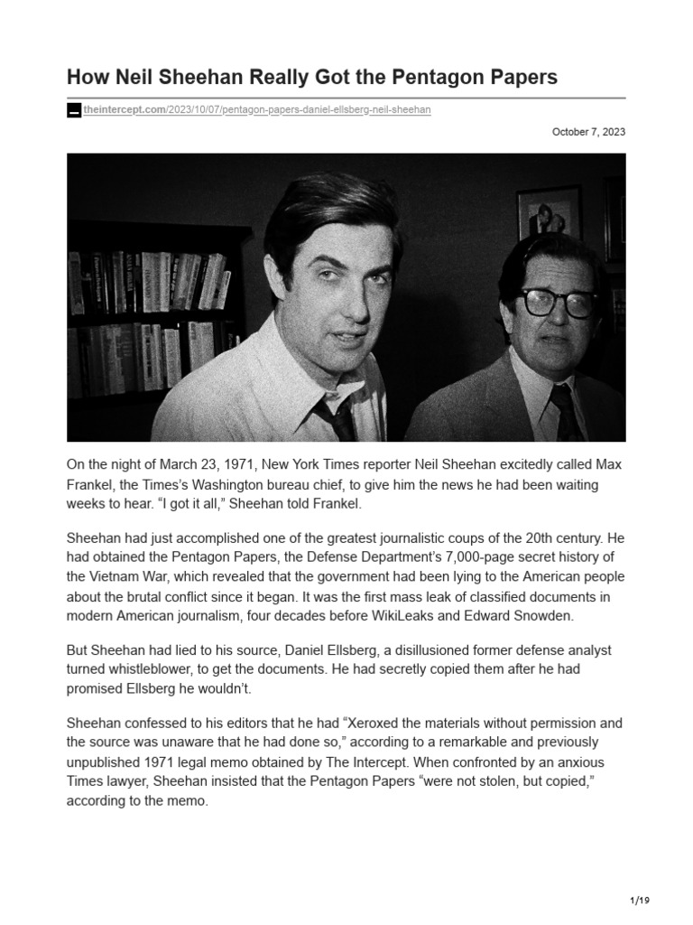Neil Sheehan and the Pentagon Papers Leak | PDF | Pentagon Papers ...