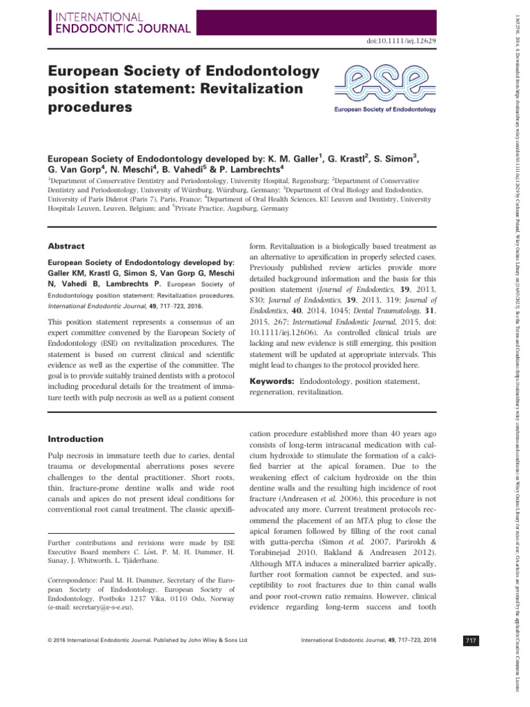 Int Endodontic J - 2016 - Galler - European Society of Endodontology ...