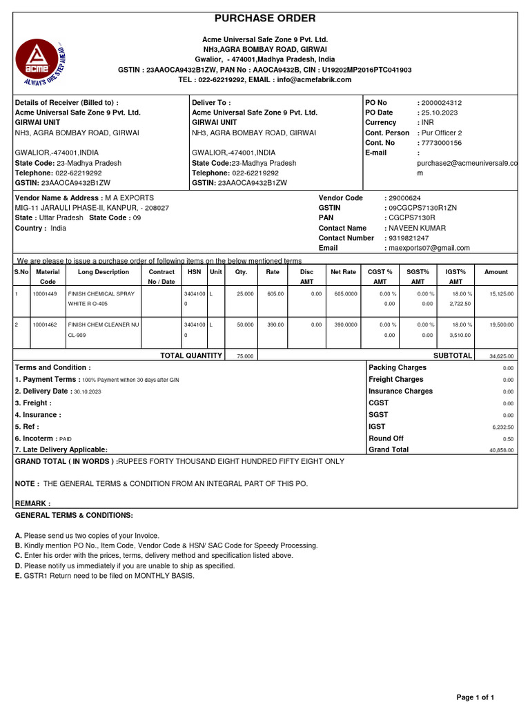 Purchase Order | PDF