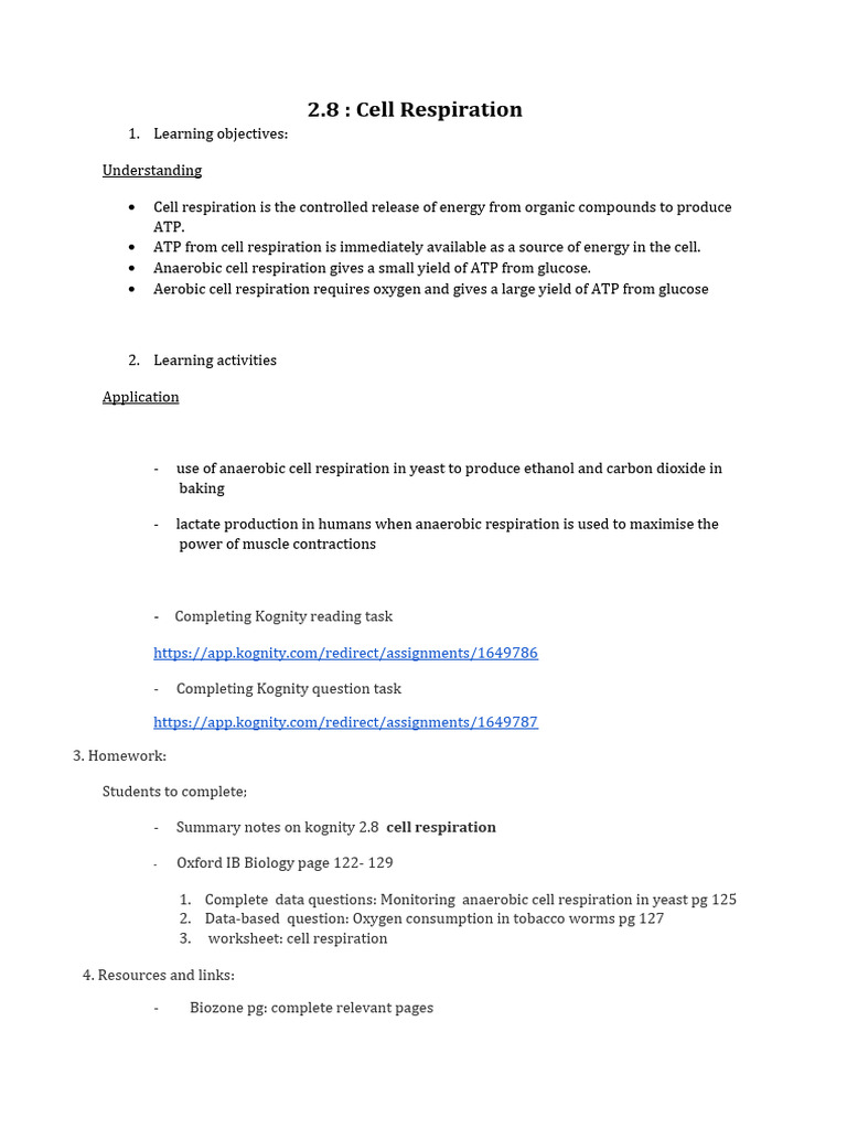 2.8 Cellular Respiration | PDF | Wellness | Science & Mathematics