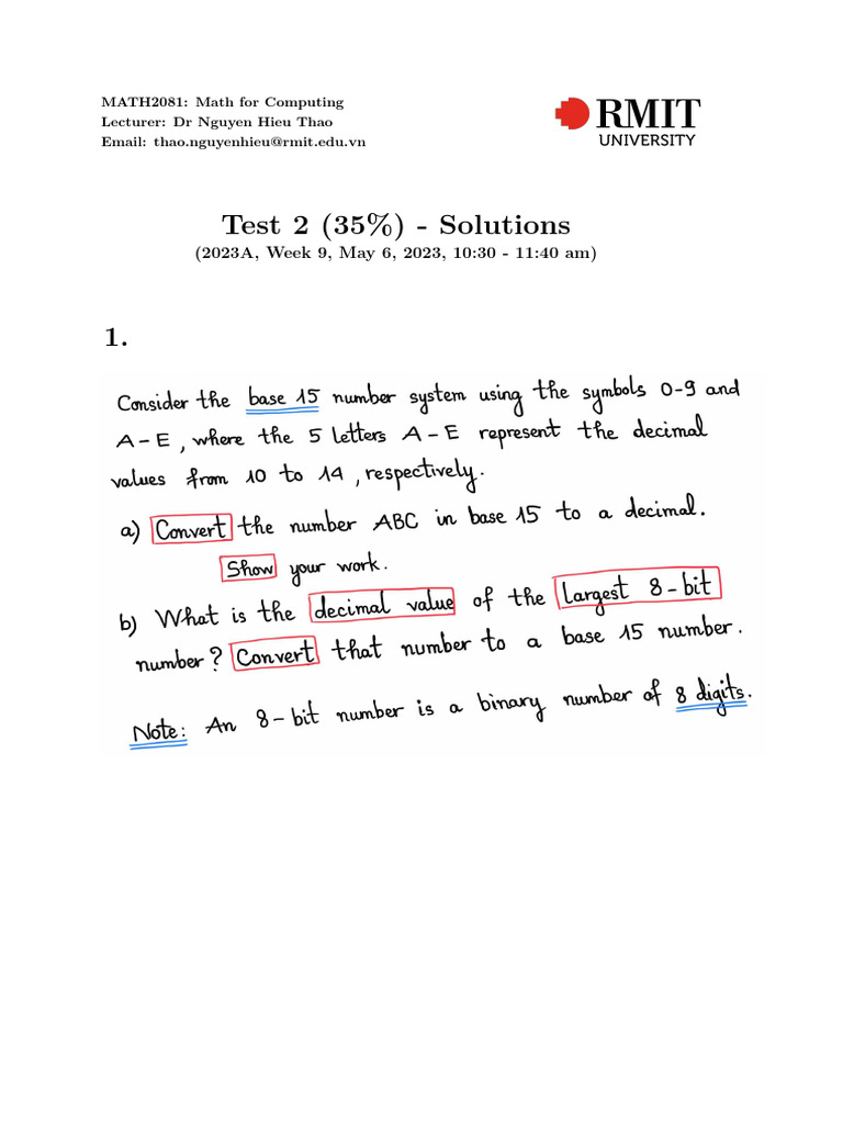 Test2 2023A Solutions | PDF | Teaching Methods & Materials