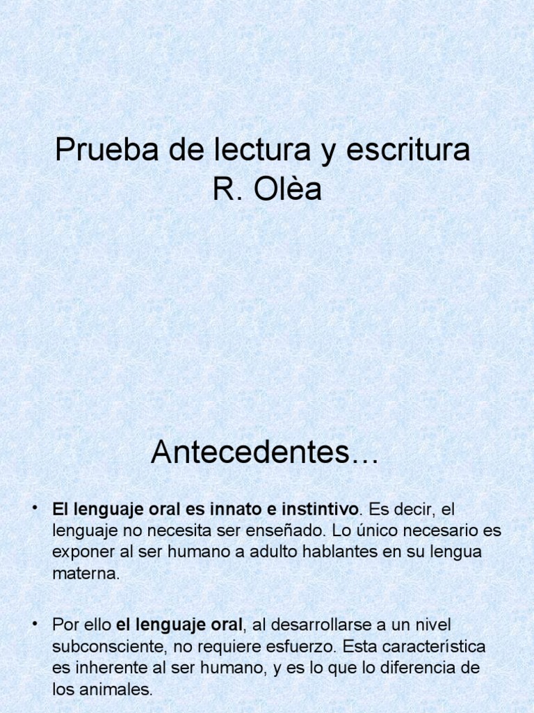Prueba de lectura y escritura R. Olèa | Escritura | Aprendizaje