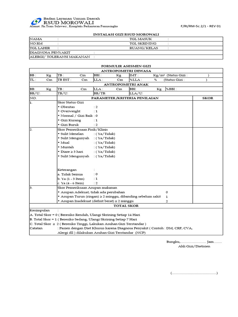 Form. RM 5c.2 SKRINING DAN ASUHAN GIZI | PDF