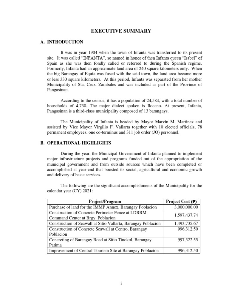 Infanta Executive Summary 2021 | PDF