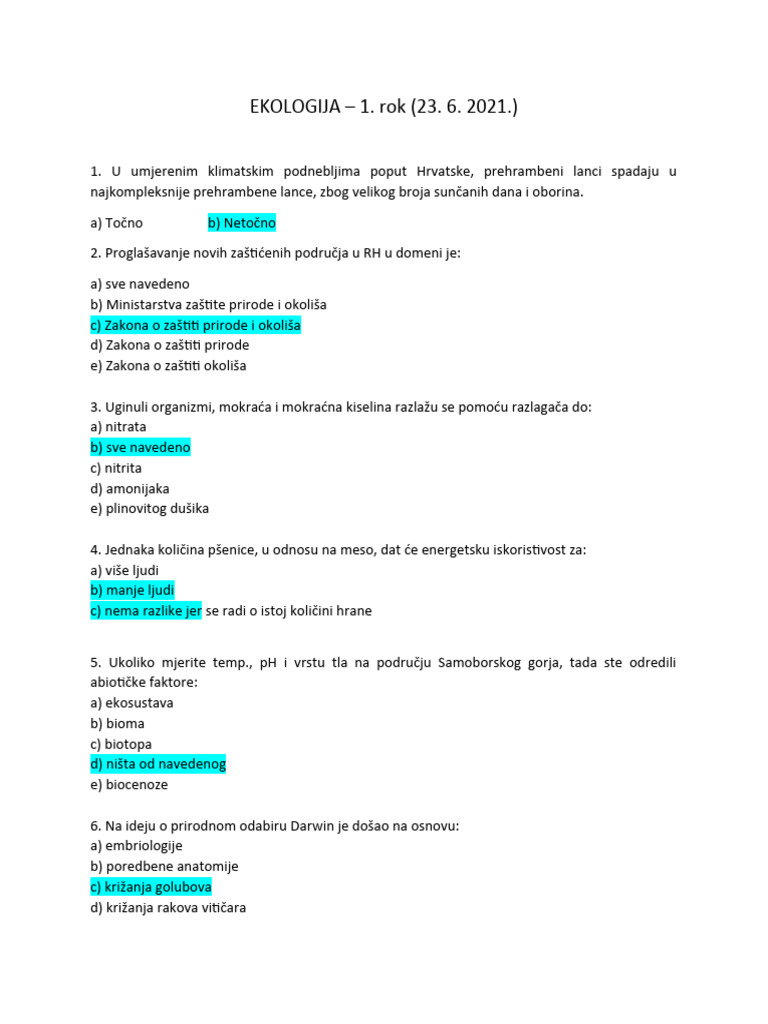 Ekologija - 1. Rok | PDF