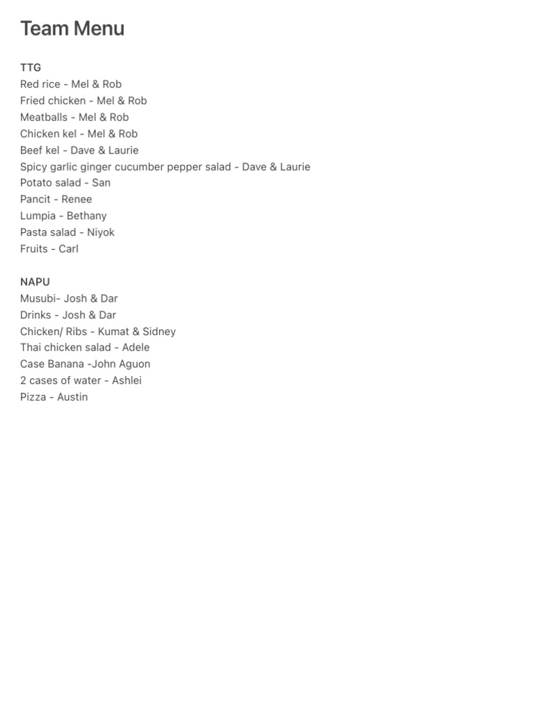 Team Menu | PDF