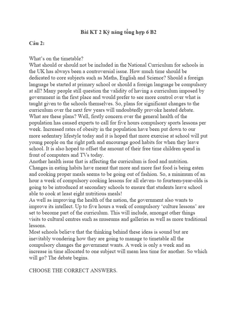 Bài KT 2 K Năng T NG H P 6 B2 | PDF | Curriculum