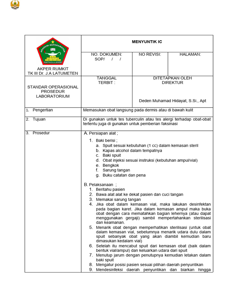 SOP Menyuntik IC | PDF