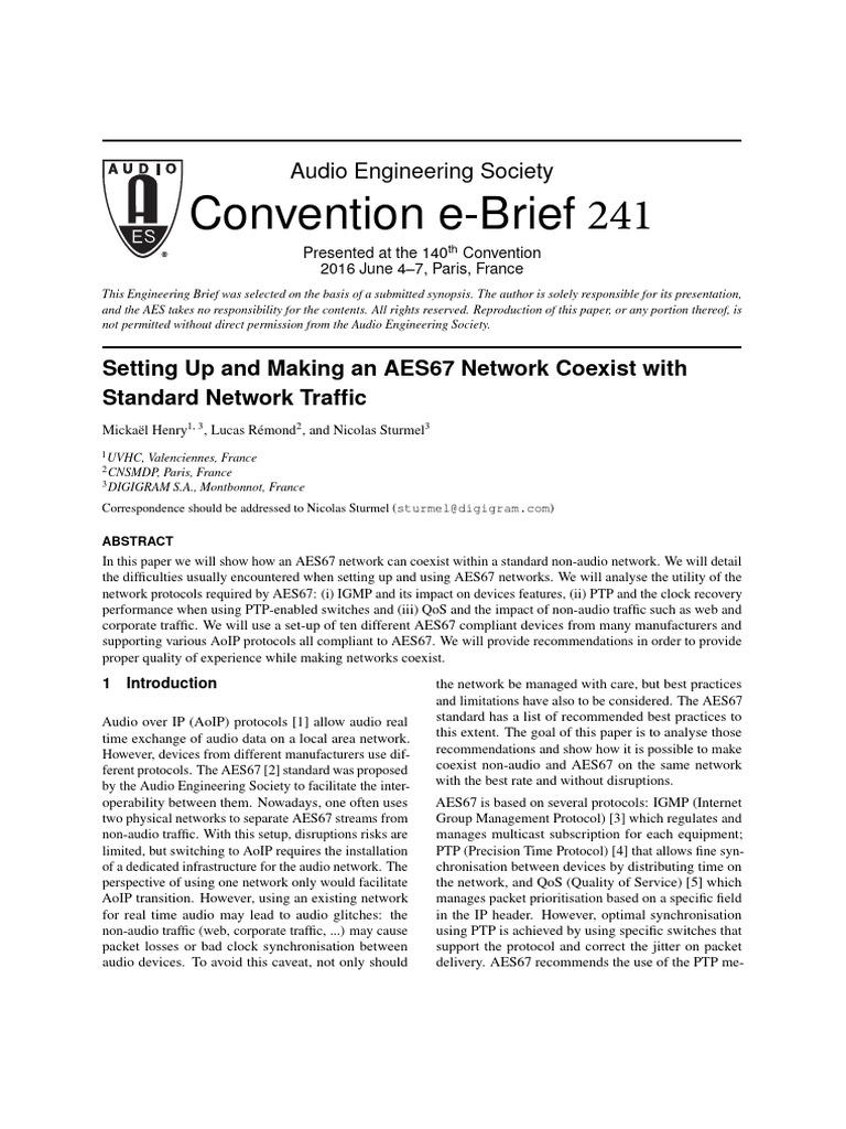 Setting Up and Making An AES 67 Network Coexist With Standard Network Traffic | PDF | Computer ...