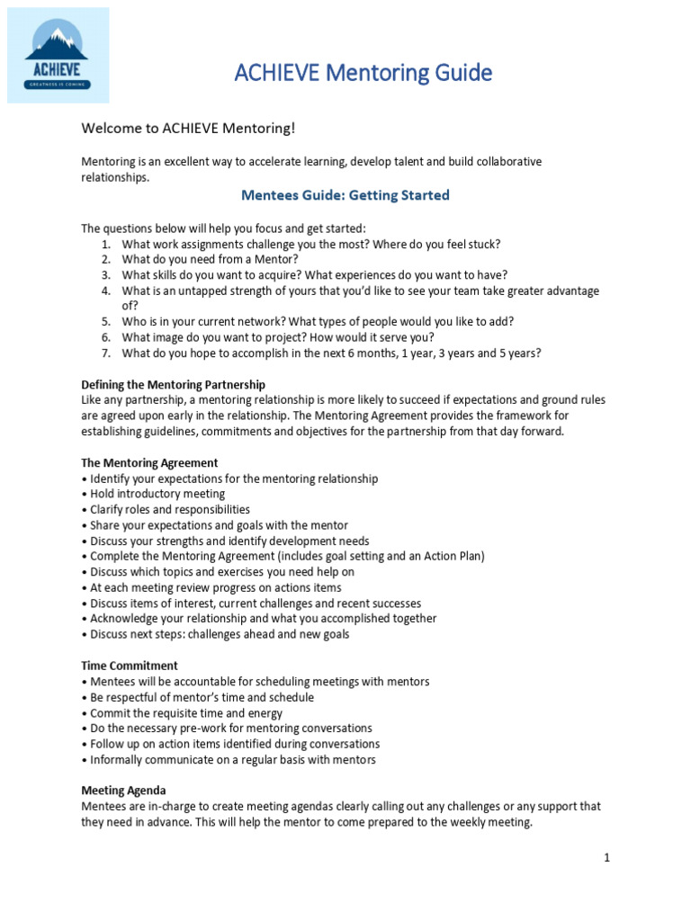 ACHIEVE Mentoring Guide | PDF | Mentorship | Goal
