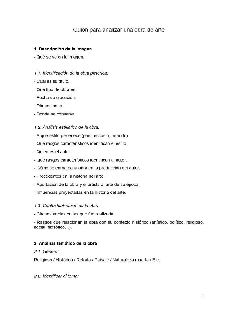 Guión Para Analizar Una Obra de Arte | PDF | Perspectiva (Gráfica ...