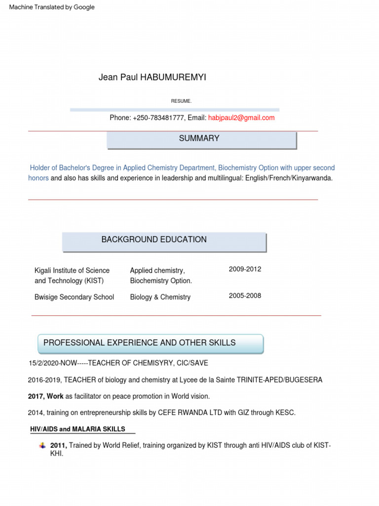 CV Paul Teacher | PDF | Hiv/Aids | Infection