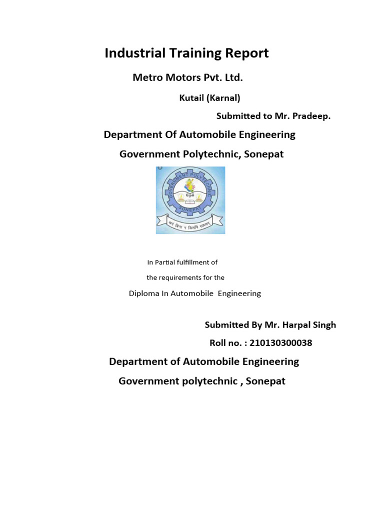 Industrial Training Reports | PDF | Vehicle Technology | Wheeled Vehicles
