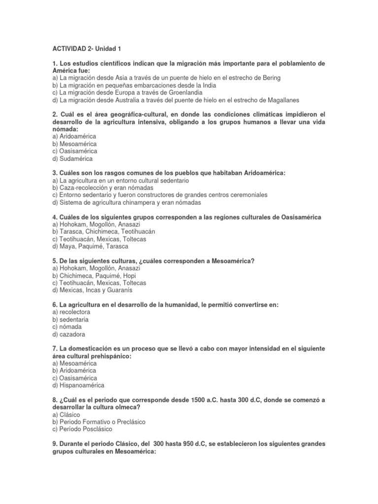 ACTIVIDAD Unidad 1 | PDF | Mesoamérica | Oasisamerica