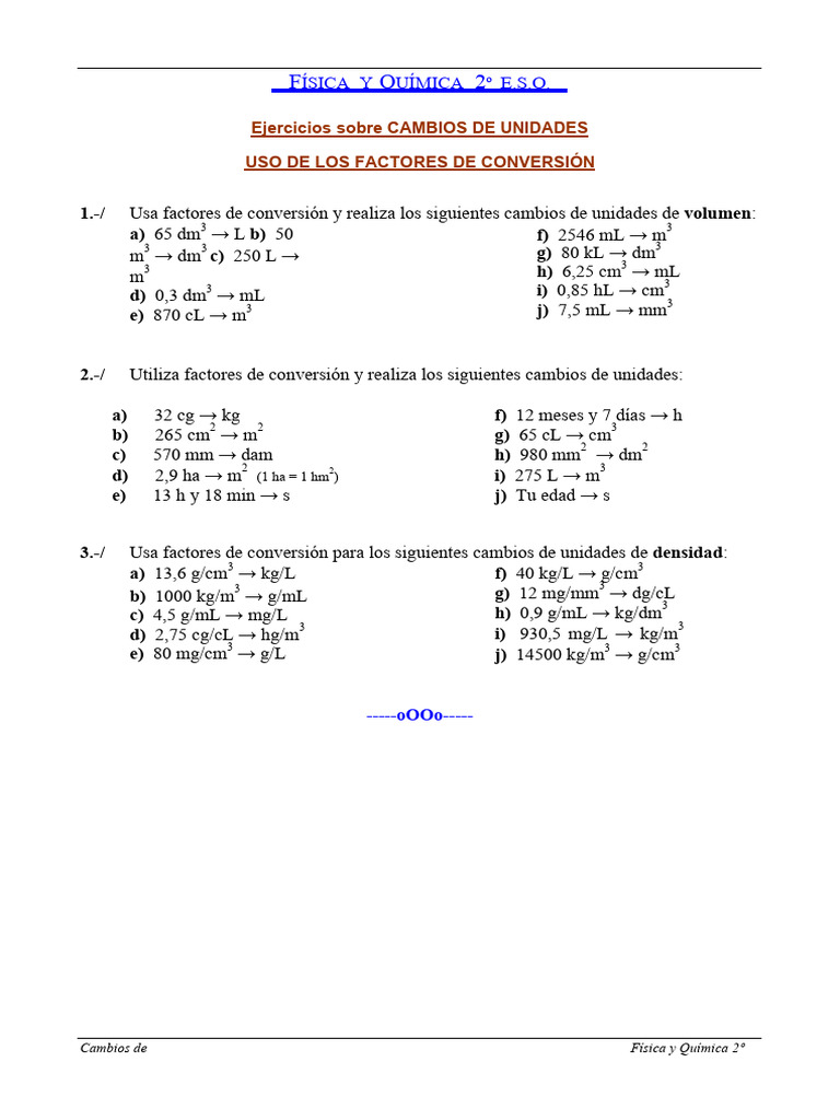 Ejercicios Factores Conversion | PDF | Unidades de medida | Sistema Internacional de Unidades