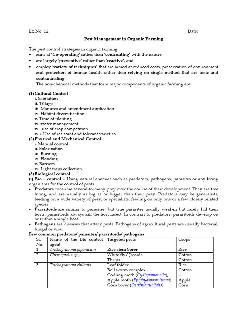 Organic Pest Management Strategies | PDF | Predation | Parasitism