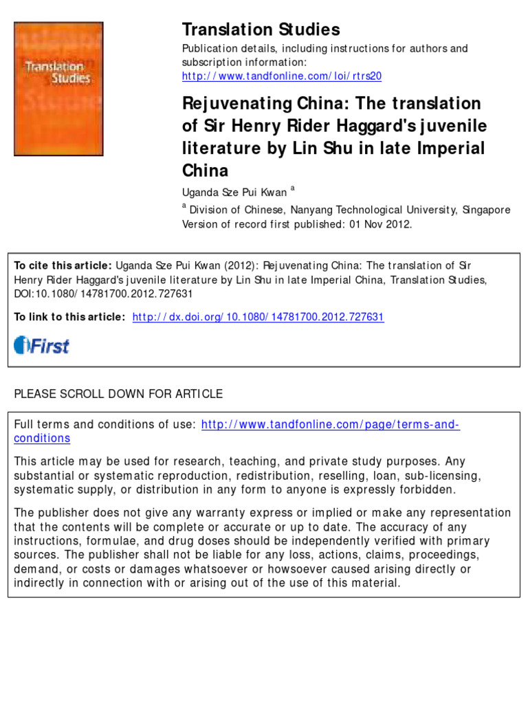 Lin Shu's Translation of Haggard's Works | PDF | Translations | Subject ...