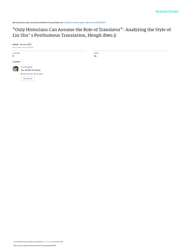 Only Historians Can Assume The Role of Translator Analyzing The Style ...