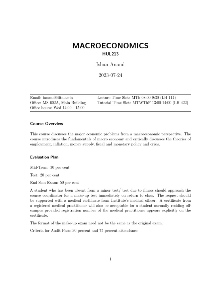 HUL213 Syllabus | PDF | Macroeconomics | Economics