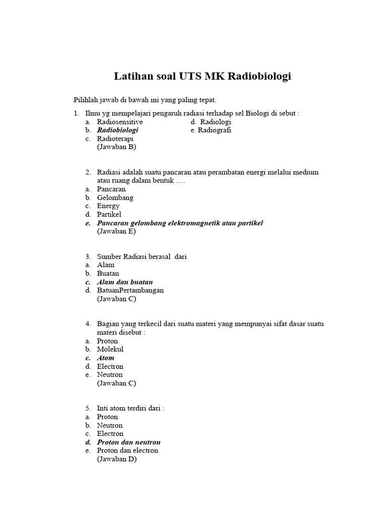 Latihan Soal UTS MK Radiobiologi | PDF