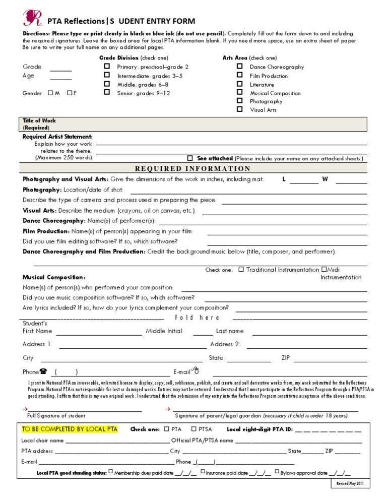 Reflections Form Student Entry | PDF | Composition (Visual Arts ...