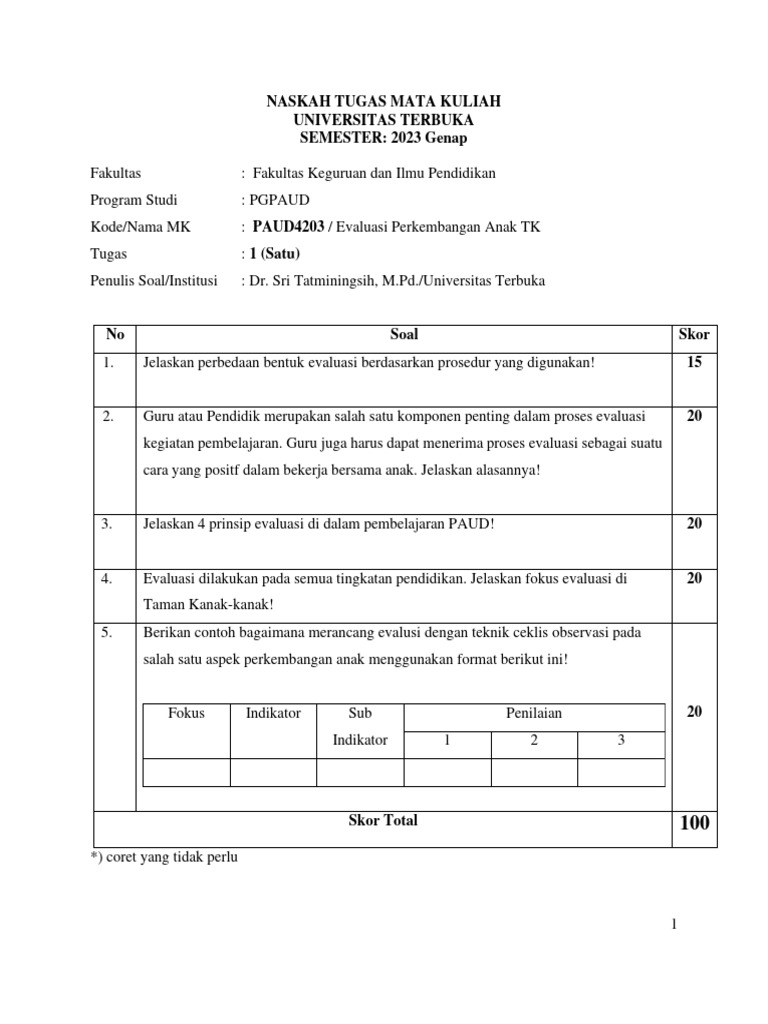 Naskah Tugas 1 PAUD4203 | PDF