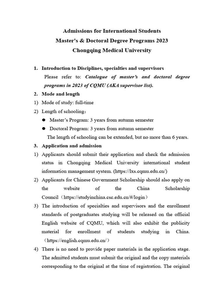 CQMU Admission Information For International Students Applying For ...