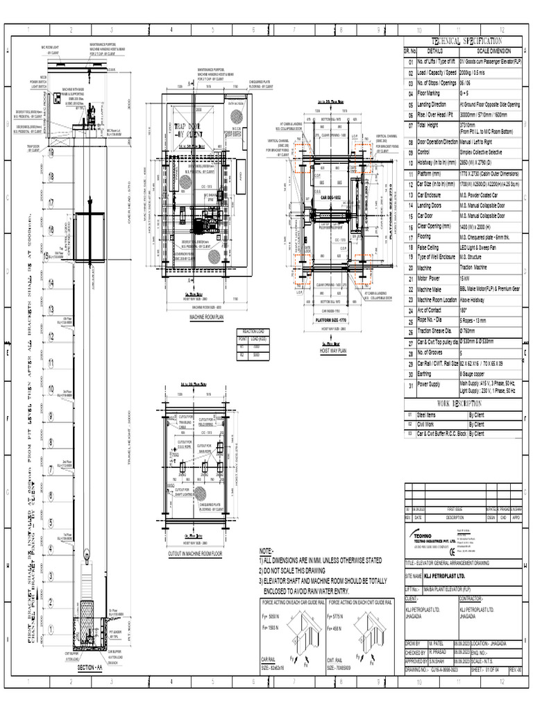 GA Drawing With Technical Details | PDF | Elevator | Transport