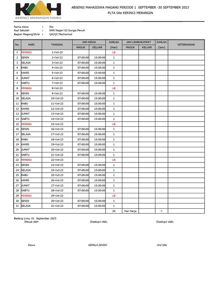 Absen Manual Magang | PDF