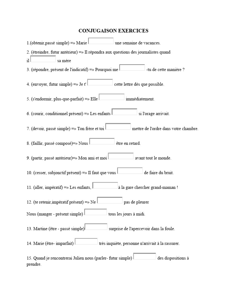 Exercices de conjugaison française | PDF | Échecs