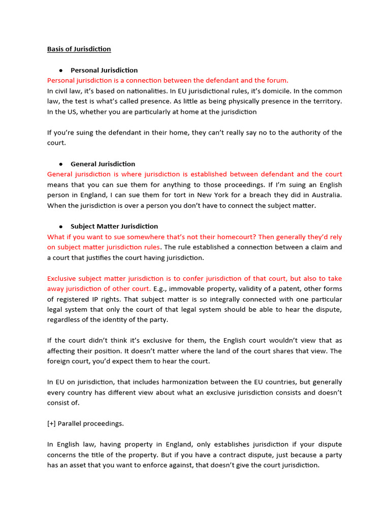 Basis of Jurisdiction | PDF | Jurisdiction | Personal Jurisdiction