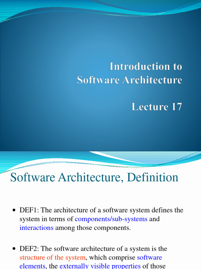 Lecture 17 Software Architecture Pdf